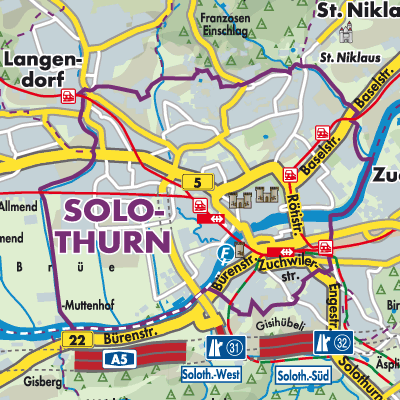 Bezirk Solothurn - Stadtpläne und Landkarten