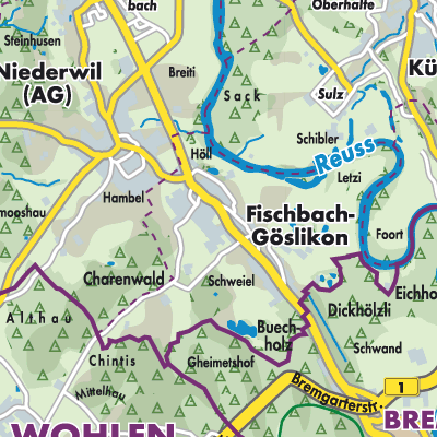 Fischbach-Göslikon - Stadtpläne und Landkarten